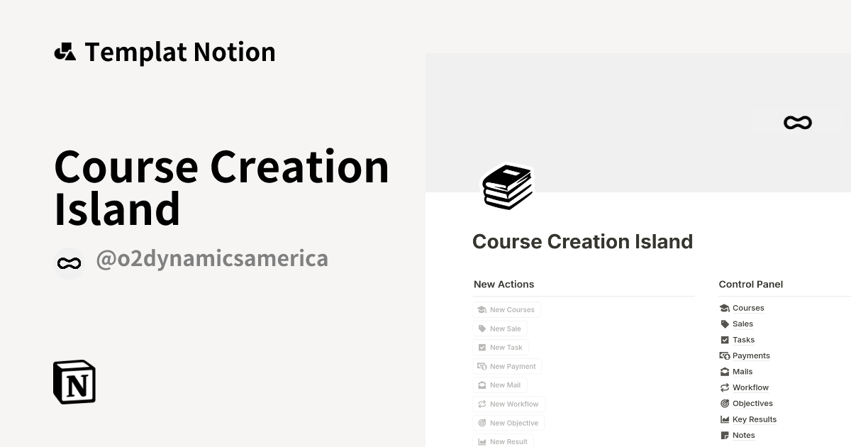 Course Creation Island Templat oleh O2 Dynamics | Notion Marketplace