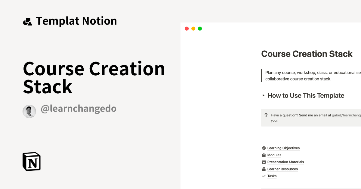 Course Creation Stack Templat oleh Gabe Fernandez | Notion Marketplace
