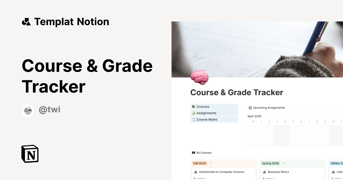 Course & Grade Tracker Templat oleh Twi | Notion Marketplace