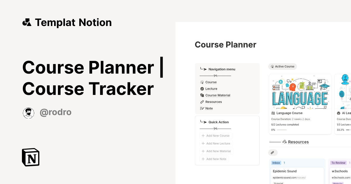 Course Planner | Course Tracker Templat oleh Rodro | Notion Marketplace