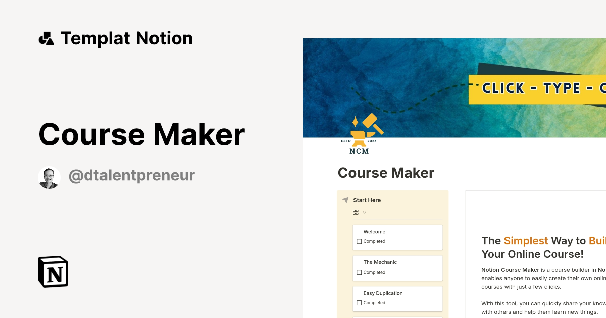 Course Maker Templat oleh Adi | Talentpreneur | Notion Marketplace