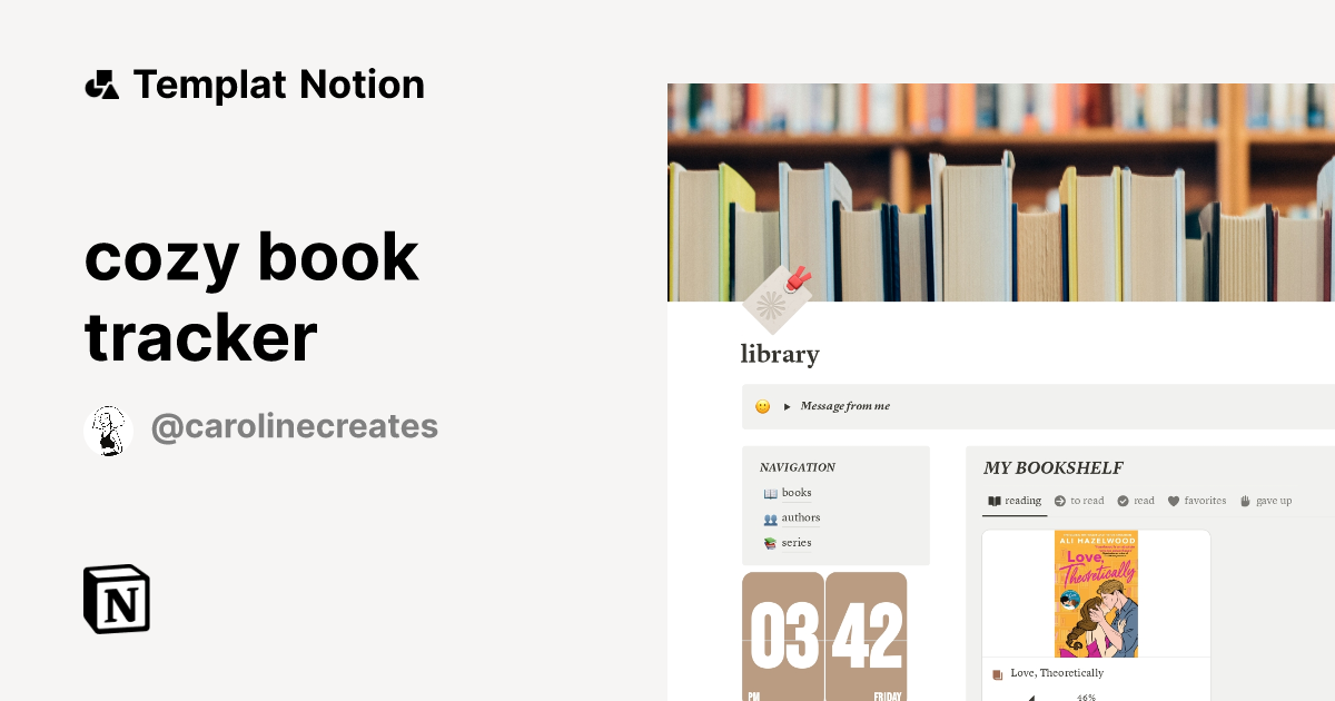 Templat cozy book tracker | Notion Marketplace