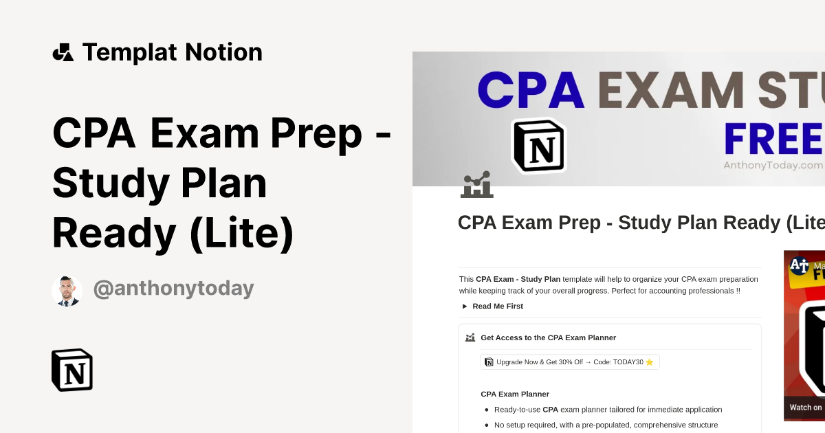 Templat CPA Exam Prep - Study Plan Ready (Lite) | Notion Marketplace