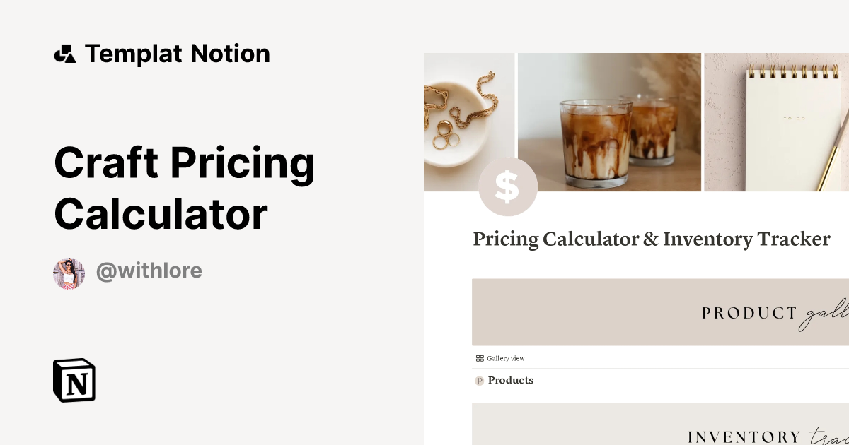 Craft Pricing Calculator Templat oleh Lore | Notion Marketplace