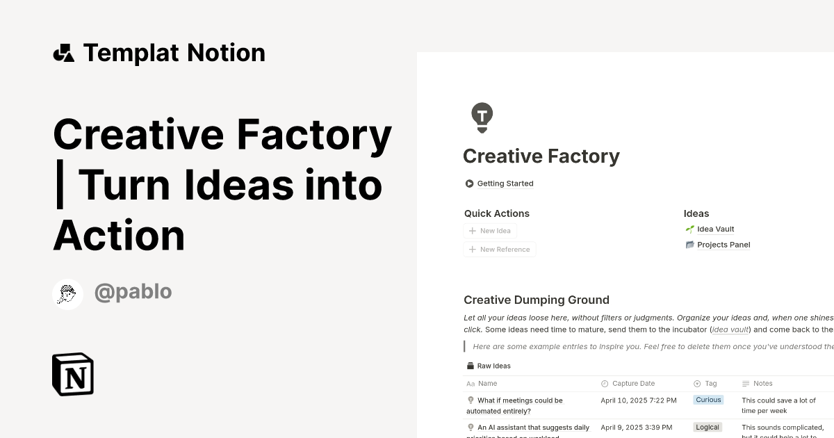 Creative Factory | Turn Ideas into Action Templat oleh Pablo | Notion ...