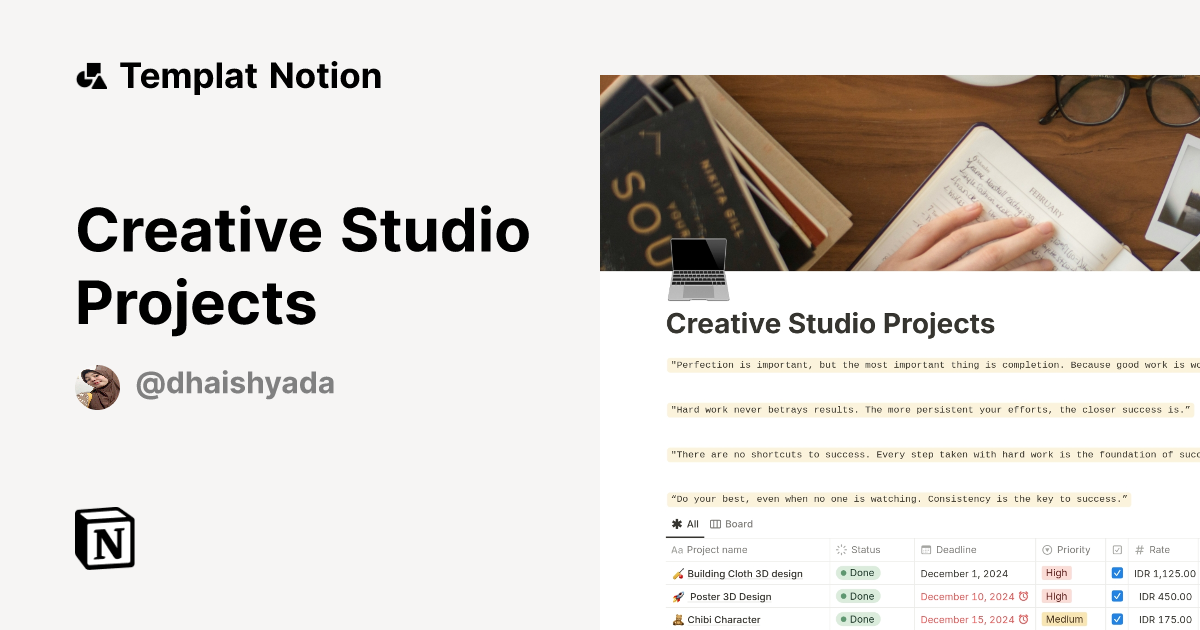 Creative Studio Projects Templat oleh dhaishya | Notion Marketplace