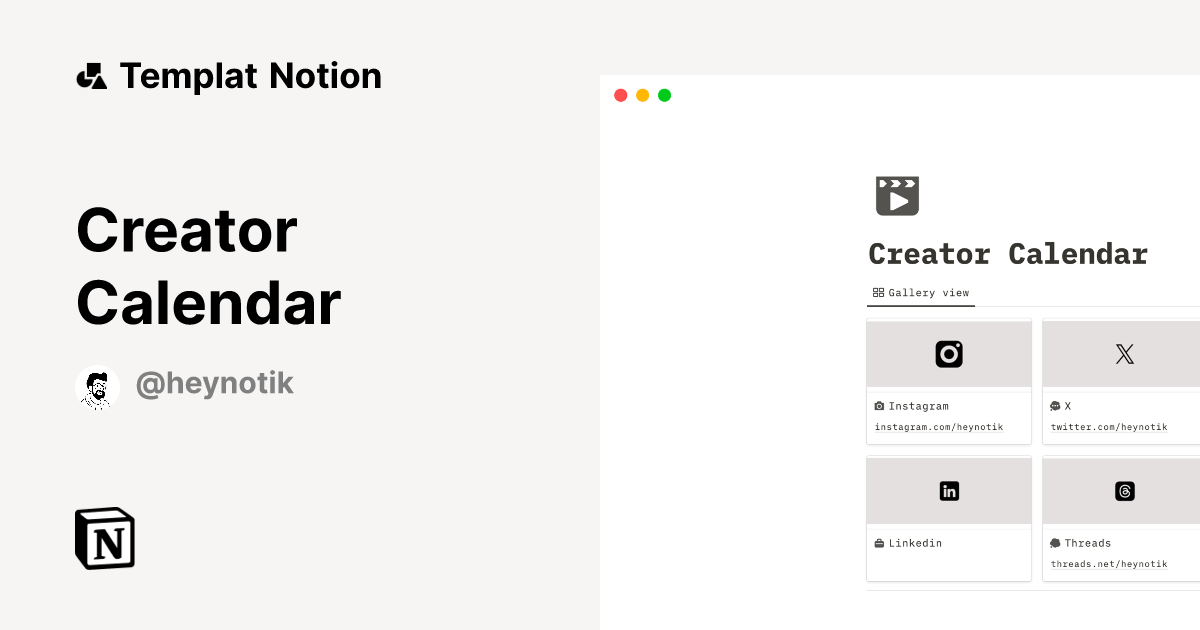 Templat Creator Calendar | Notion Marketplace