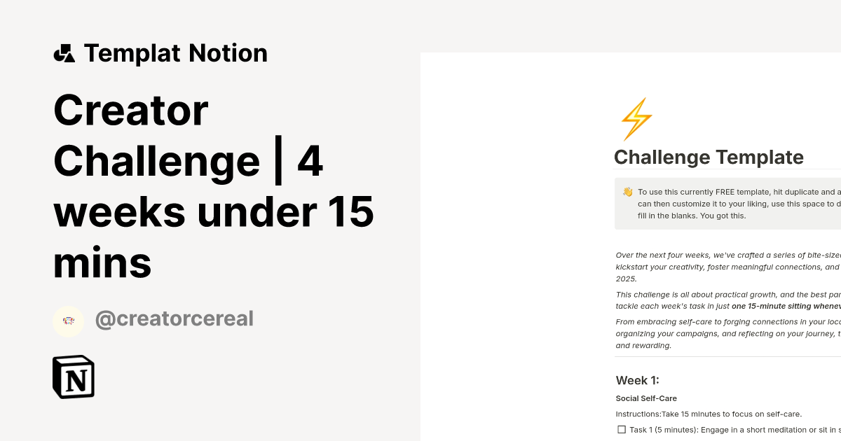 Templat Creator Challenge | 4 weeks under 15 mins | Notion Marketplace