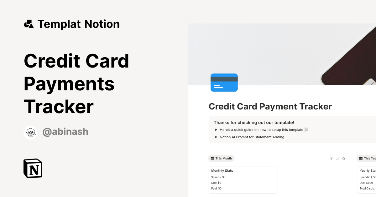 Templat Credit Card Payments Tracker | Notion Marketplace
