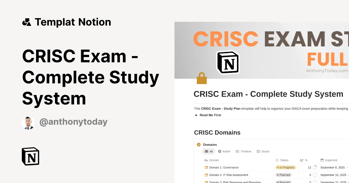 Templat CRISC Exam - Complete Study System | Notion Marketplace
