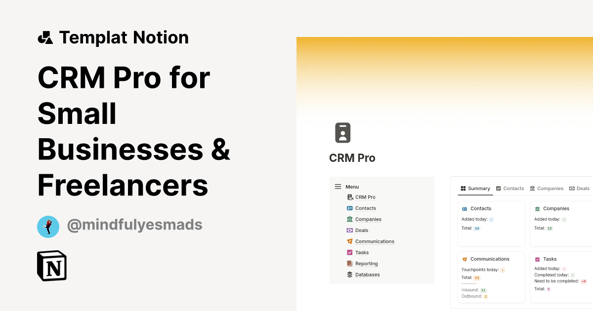 Templat CRM Pro for Small Businesses & Freelancers | Notion Marketplace