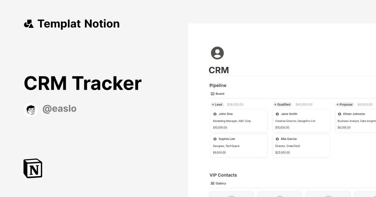 Templat CRM Tracker | Notion Marketplace