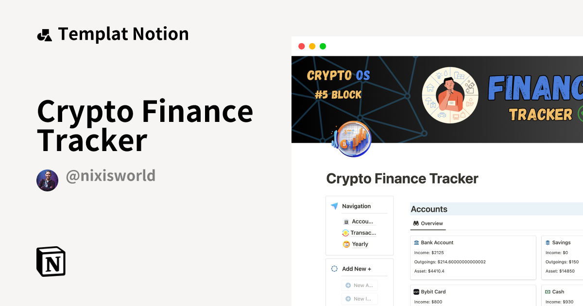 Crypto Finance Tracker Templat oleh Nixi | Crypto ⚡ | Notion Marketplace