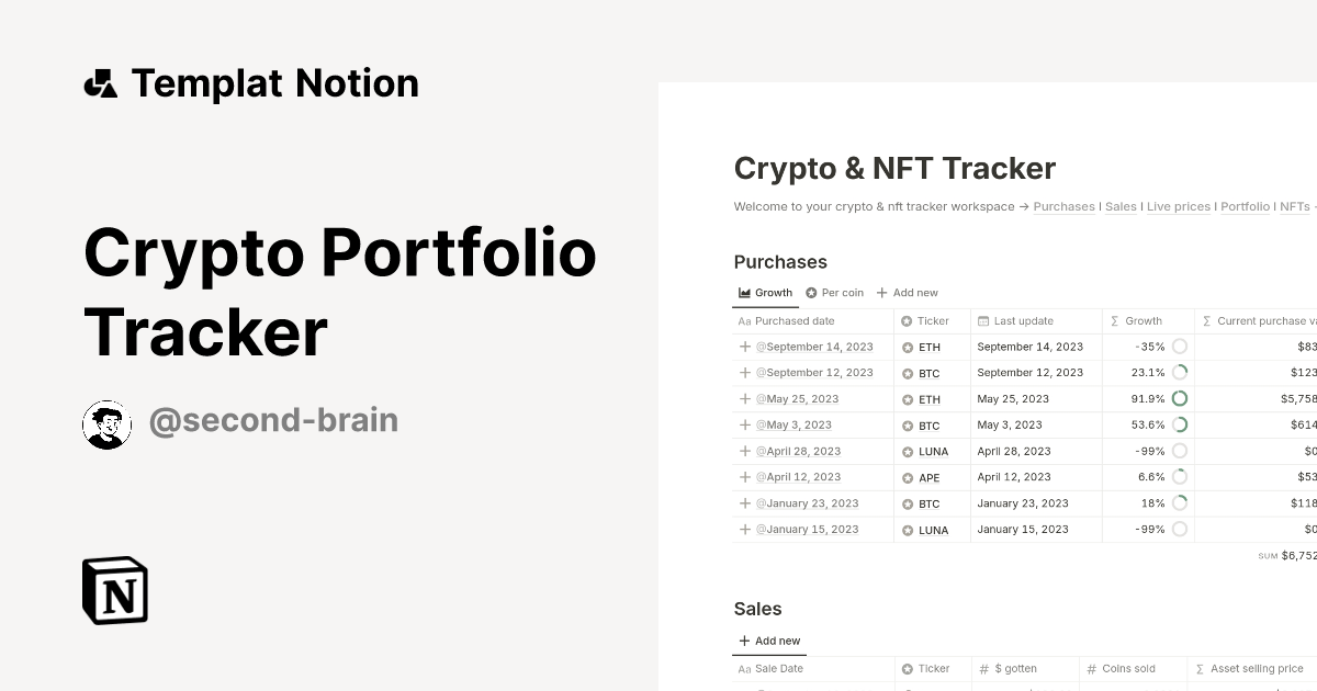 Templat Crypto Portfolio Tracker | Notion Marketplace
