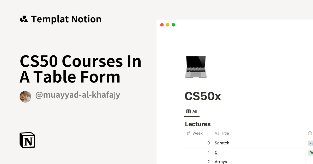 Templat CS50 Courses In A Table Form | Notion Marketplace