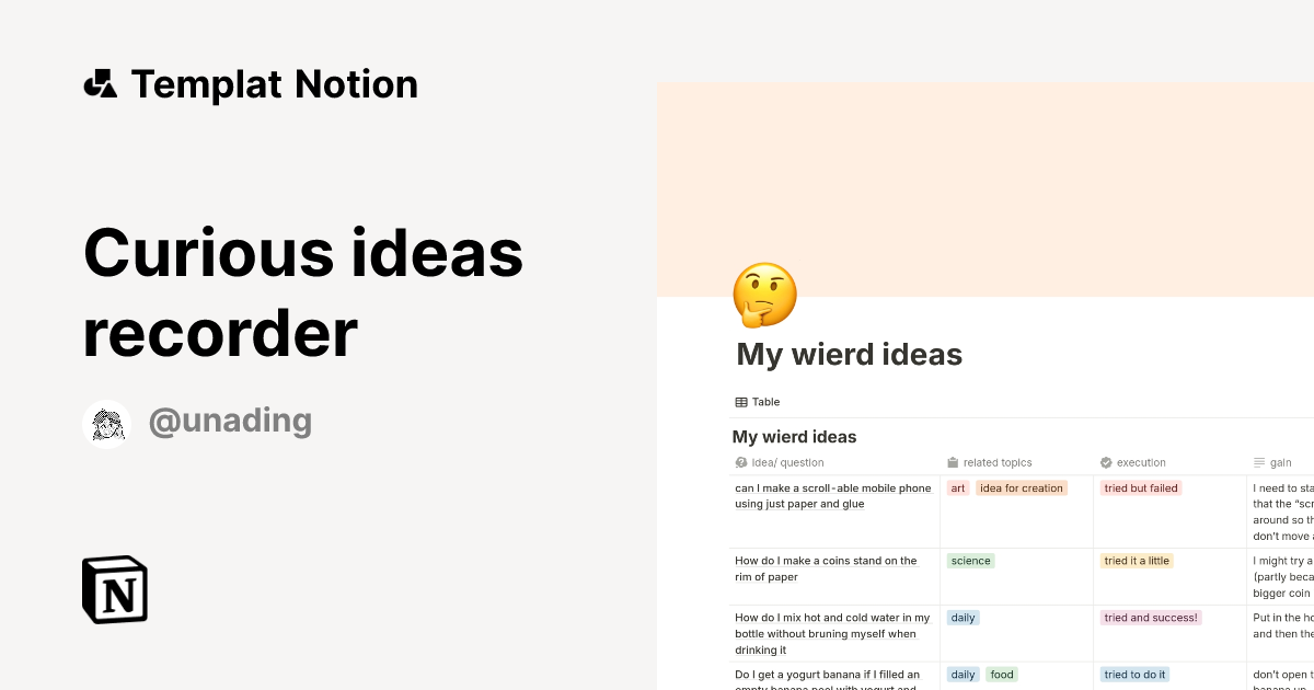 Templat Curious ideas recorder | Notion Marketplace