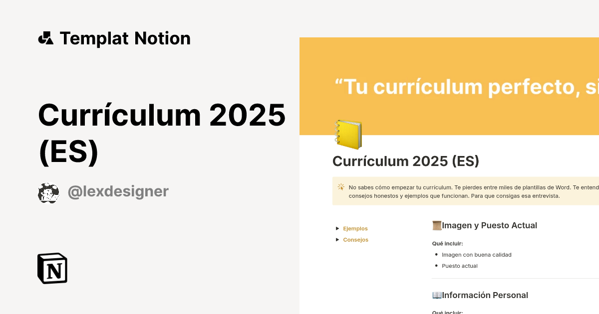 Currículum 2025 (ES) Templat oleh Lex Designer | Notion Marketplace