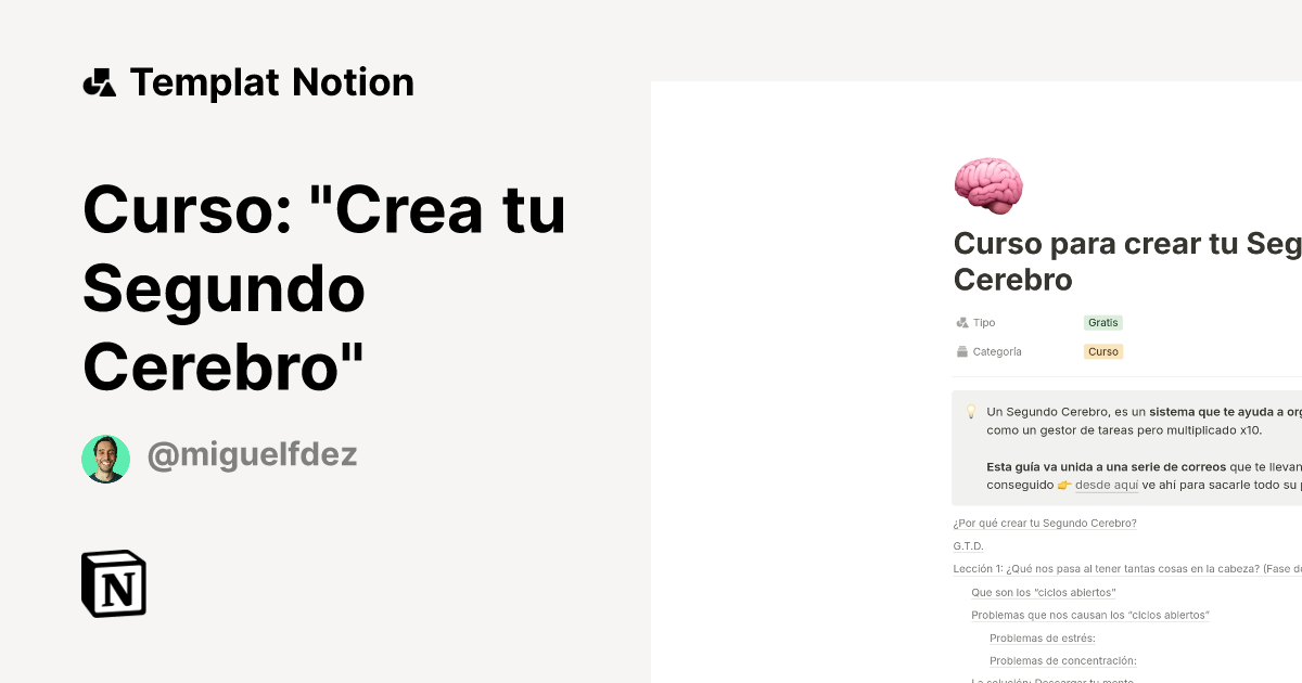 Templat Curso: "Crea tu Segundo Cerebro" | Notion Marketplace