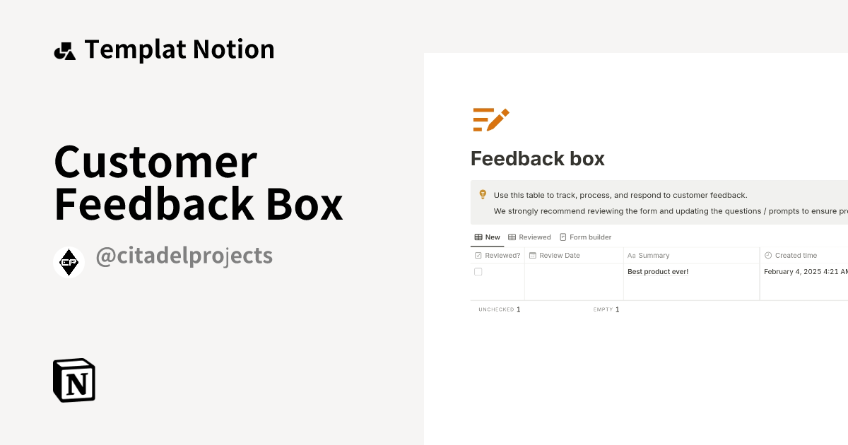 Customer Feedback Box Templat oleh Citadel Projects | Notion Marketplace