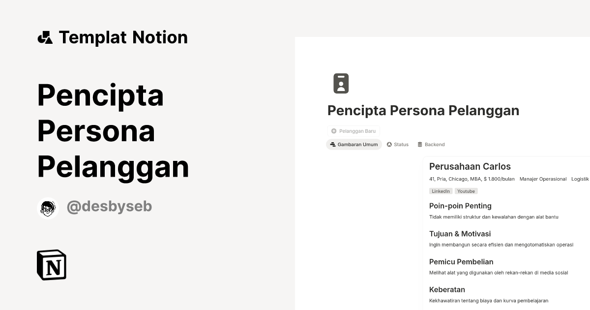 Customer Persona Creator Templat oleh desbyseb | Notion Marketplace