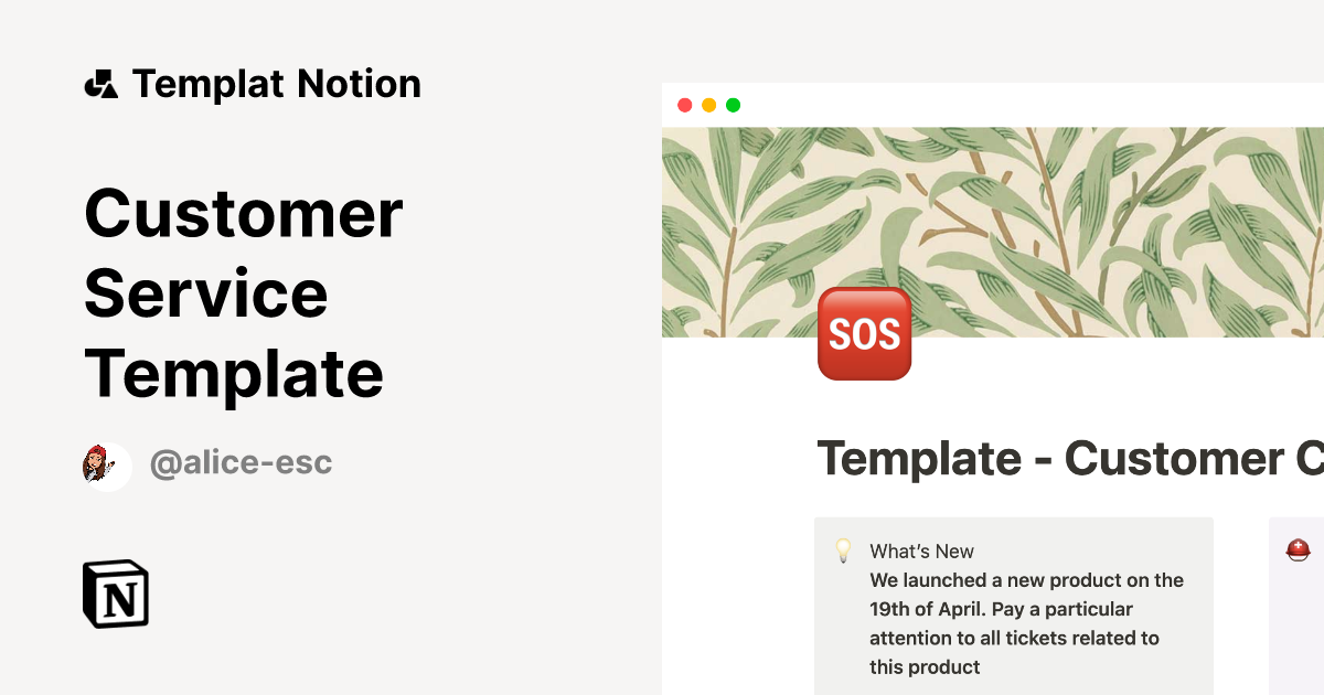 Customer Service Template Templat oleh Alice Esc | Notion Marketplace