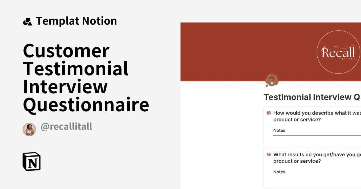 Customer Testimonial Interview Questionnaire Templat oleh Lez | Notion ...
