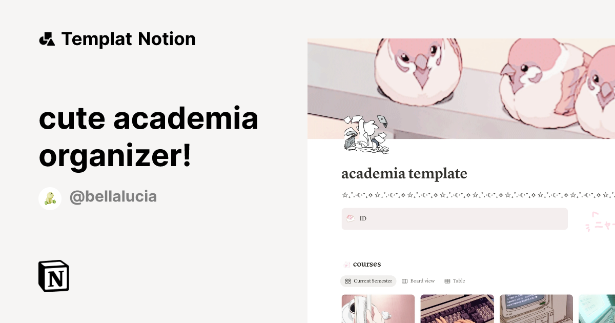 cute academia organizer! Templat oleh bella ᓚᘏᗢ | Notion Marketplace