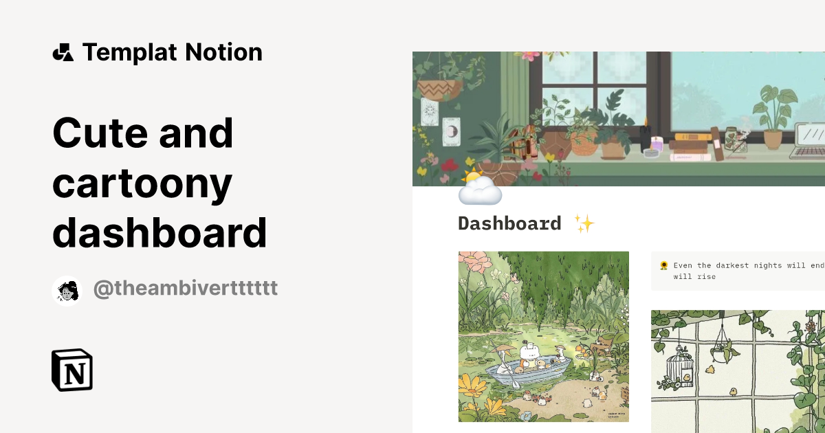 Cute and cartoony dashboard Templat oleh The Ambivert | Notion Marketplace