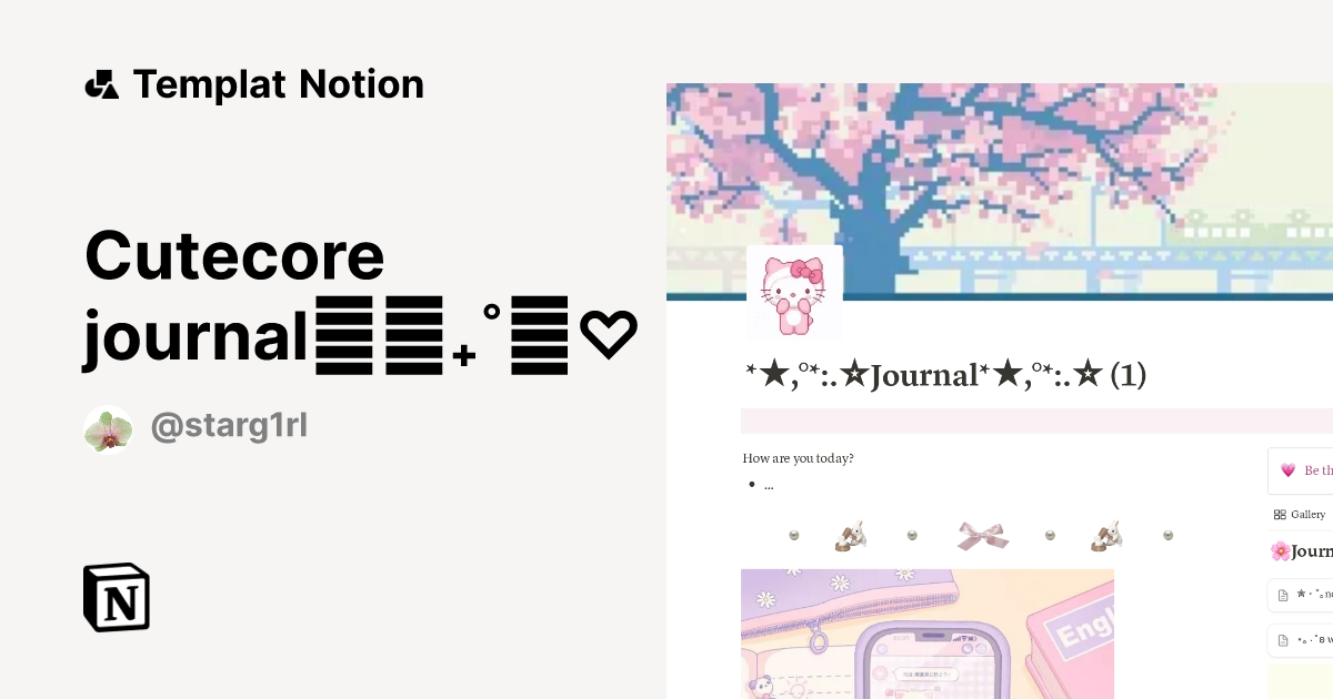 Templat Cutecore journal⋆𐙚₊˚⊹♡ | Notion Marketplace