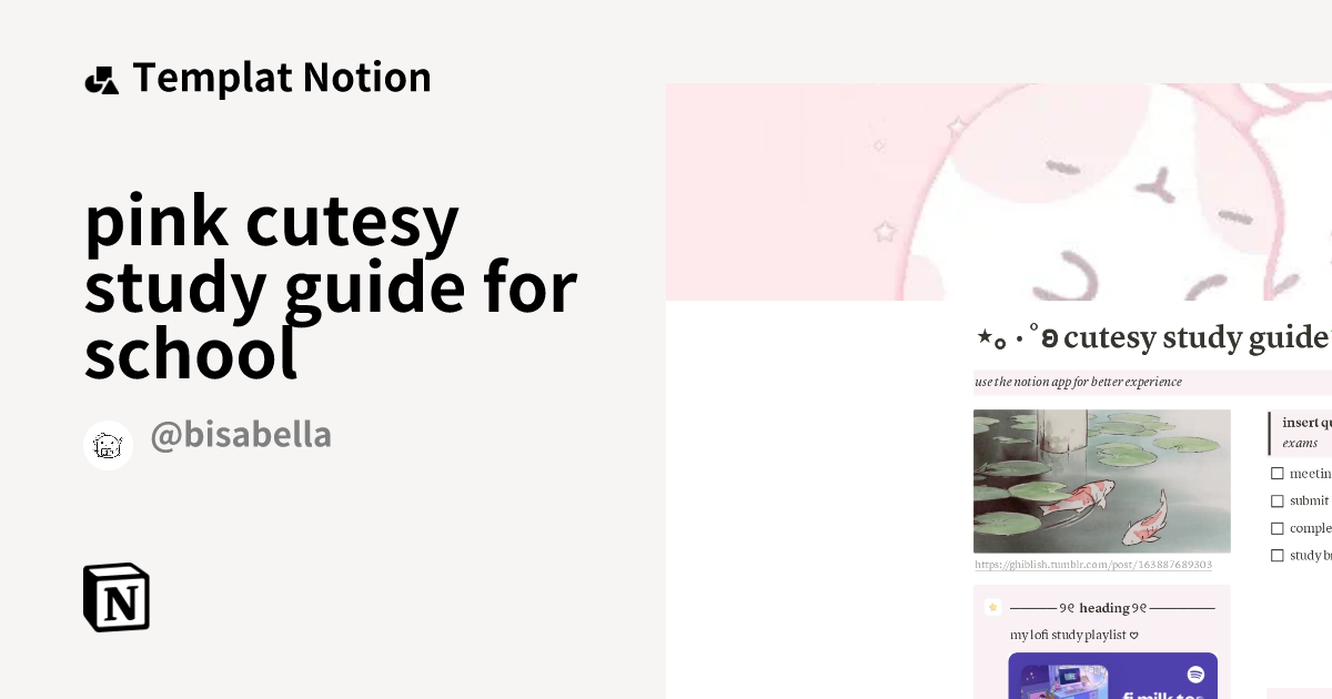 Templat pink cutesy study guide for school | Notion Marketplace