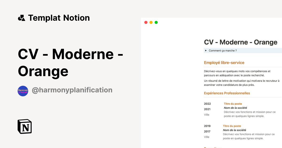 Templat CV - Moderne - Orange | Notion Marketplace