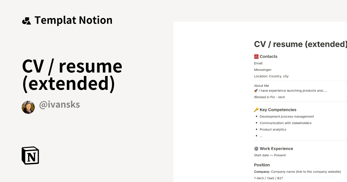 CV / resume (extended) Templat oleh Ivan SKS | Notion Marketplace