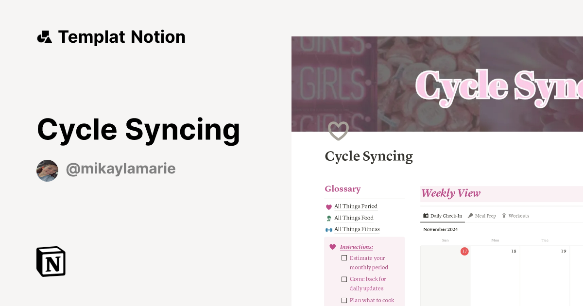 Cycle Syncing Templat oleh Mikayla Seibert | Notion Marketplace