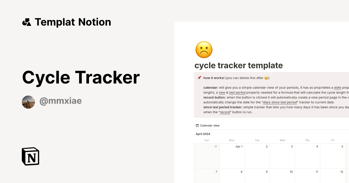 Cycle Tracker Templat oleh M | Notion Marketplace