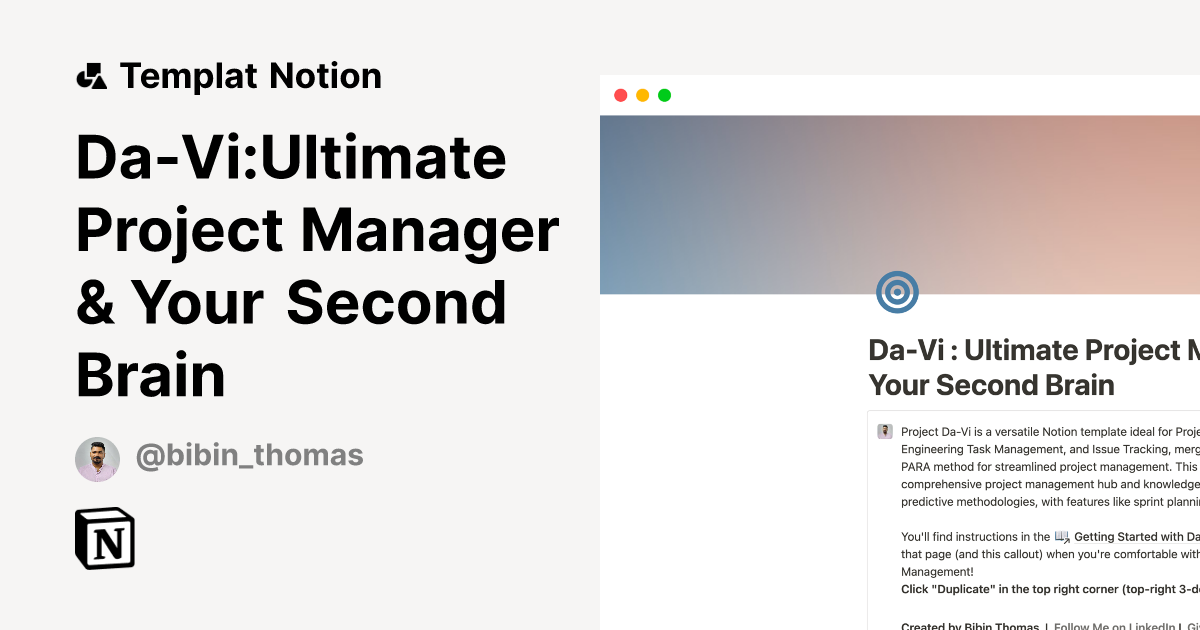 Templat Da-Vi:Ultimate Project Manager & Your Second Brain | Notion Marketplace