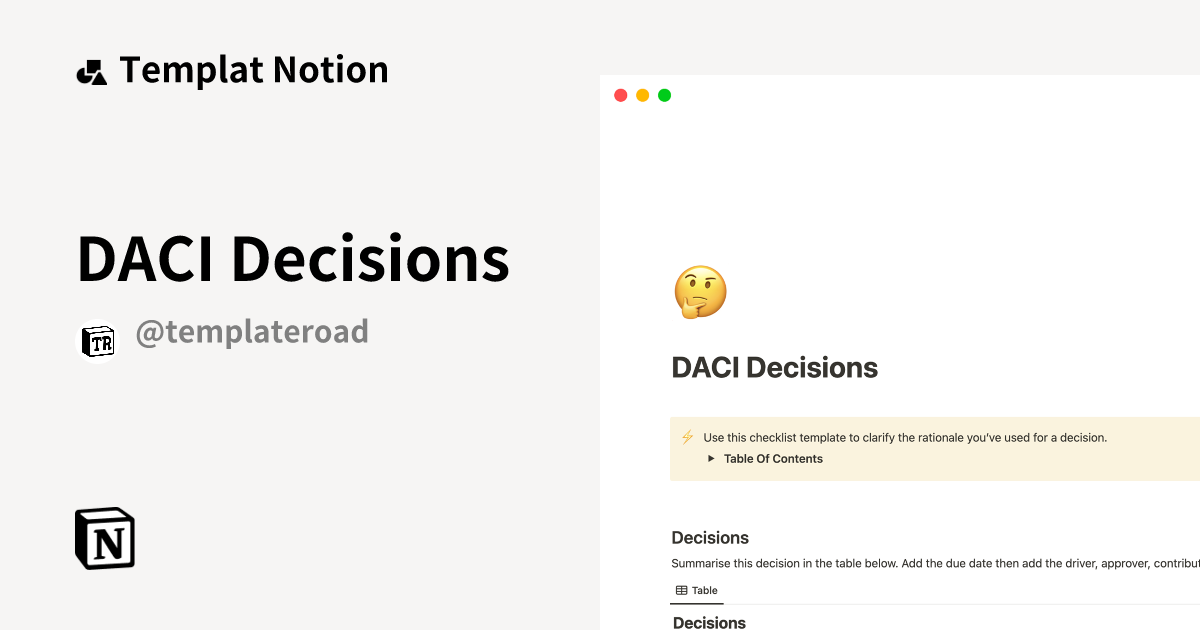 DACI Decisions Templat oleh Template Road | Notion Marketplace