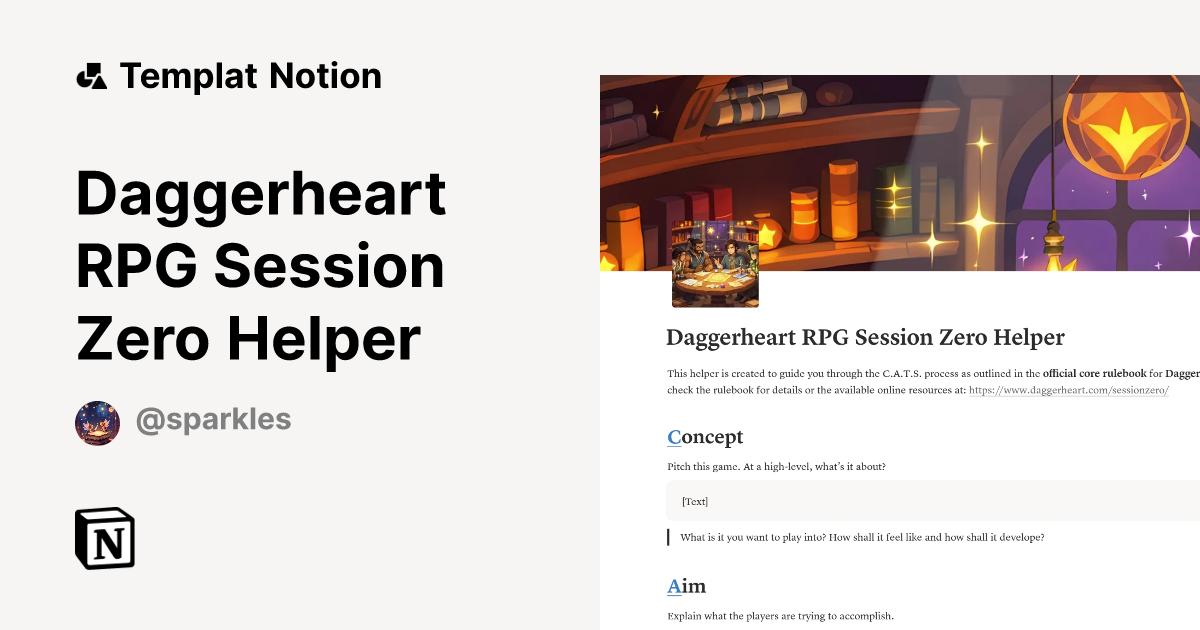 Daggerheart RPG Session Zero Helper Templat oleh Sparkles | Notion ...