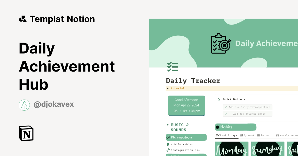 Templat Daily Achievement Hub | Notion Marketplace