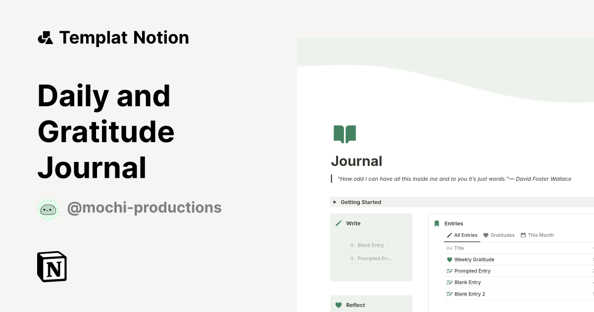 Daily and Gratitude Journal Templat oleh Mochi Productions | Notion Marketplace