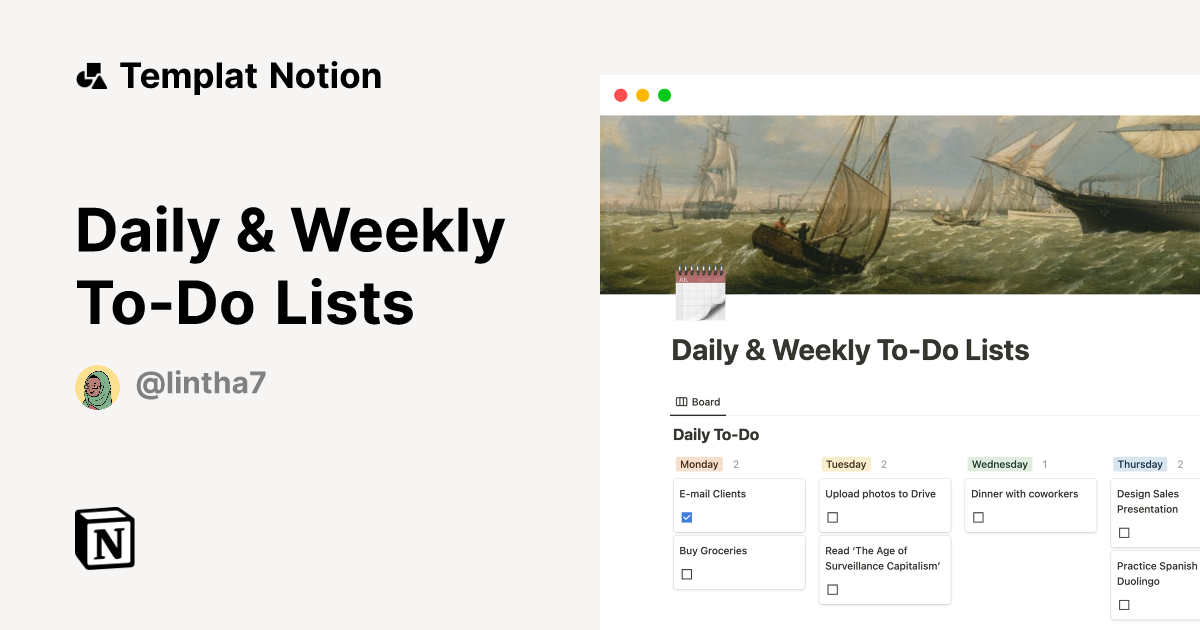 Templat Daily & Weekly To-Do Lists | Notion Marketplace