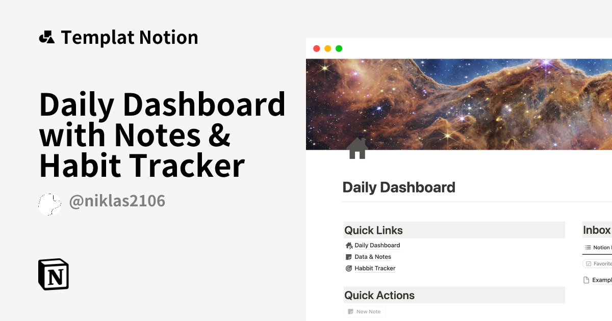 Templat Daily Dashboard with Notes & Habit Tracker | Notion Marketplace