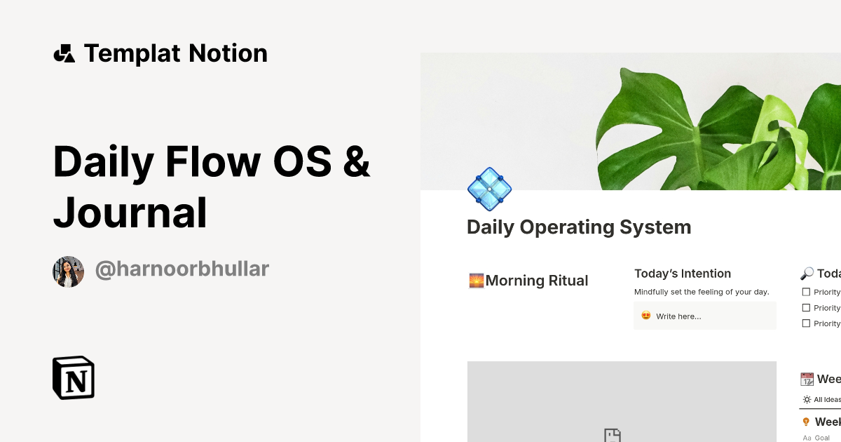 Daily Flow OS & Journal Templat oleh Harnoor Bhullar | Notion Marketplace
