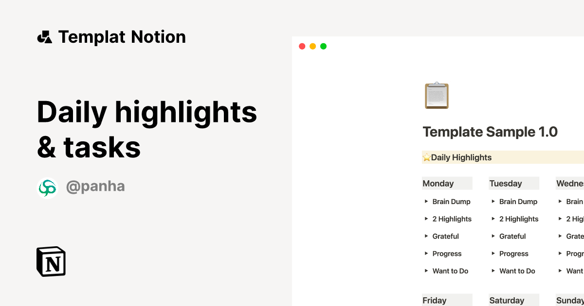 Templat Daily highlights & tasks | Notion Marketplace