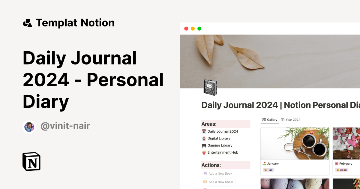 Templat Daily Journal 2024 - Personal Diary | Notion Marketplace