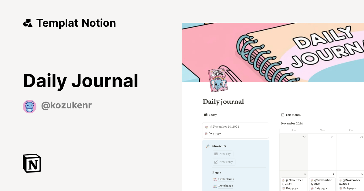 Daily Journal Templat oleh meeeeeowo | Notion Marketplace