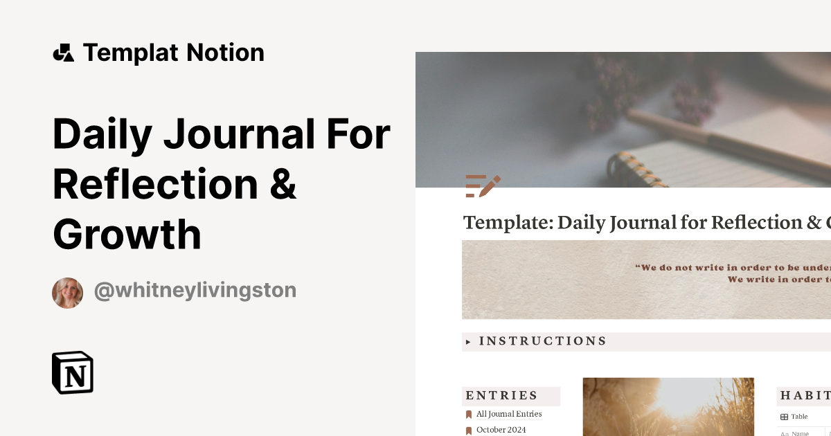 Templat Daily Journal For Reflection & Growth | Notion Marketplace