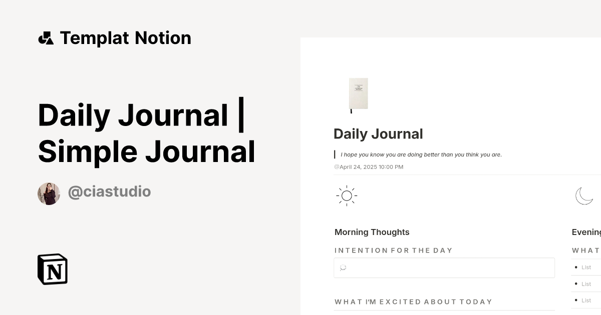 Daily Journal | Simple Journal Templat oleh Cia | Notion Marketplace