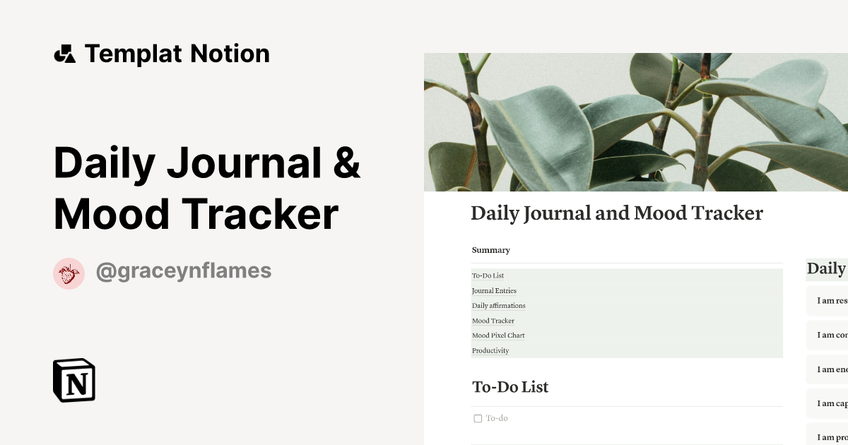 Daily Journal & Mood Tracker Templat oleh Ania | Notion Marketplace