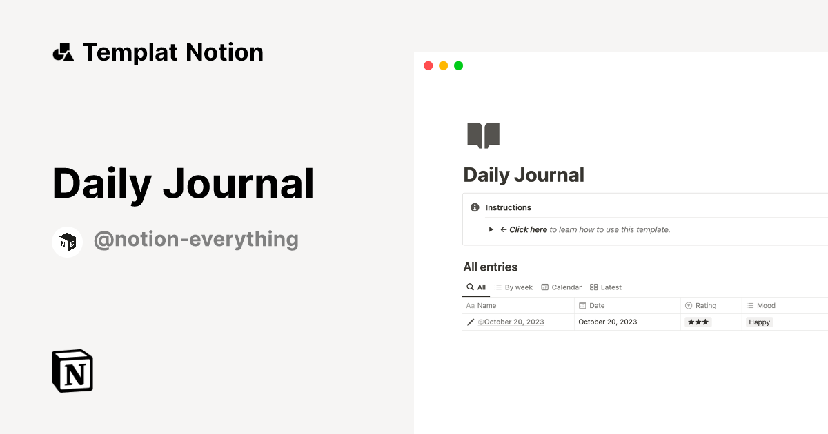 Daily Journal Templat oleh Notion Everything | Notion Marketplace