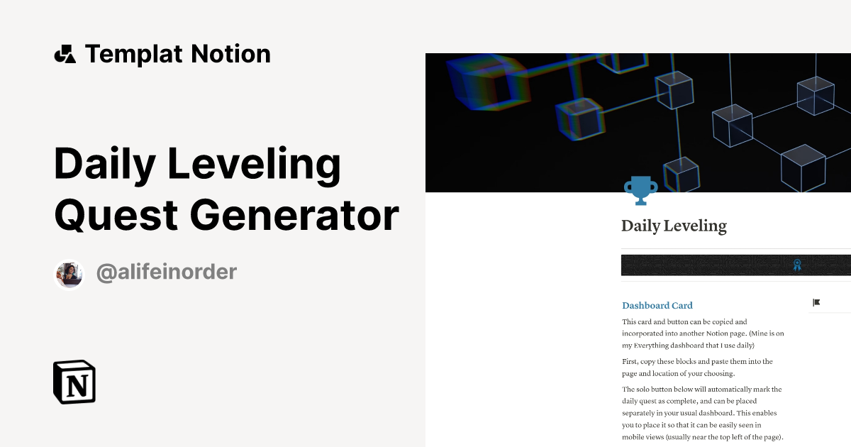 Daily Leveling Quest Generator Templat oleh A Life in Order | Notion ...